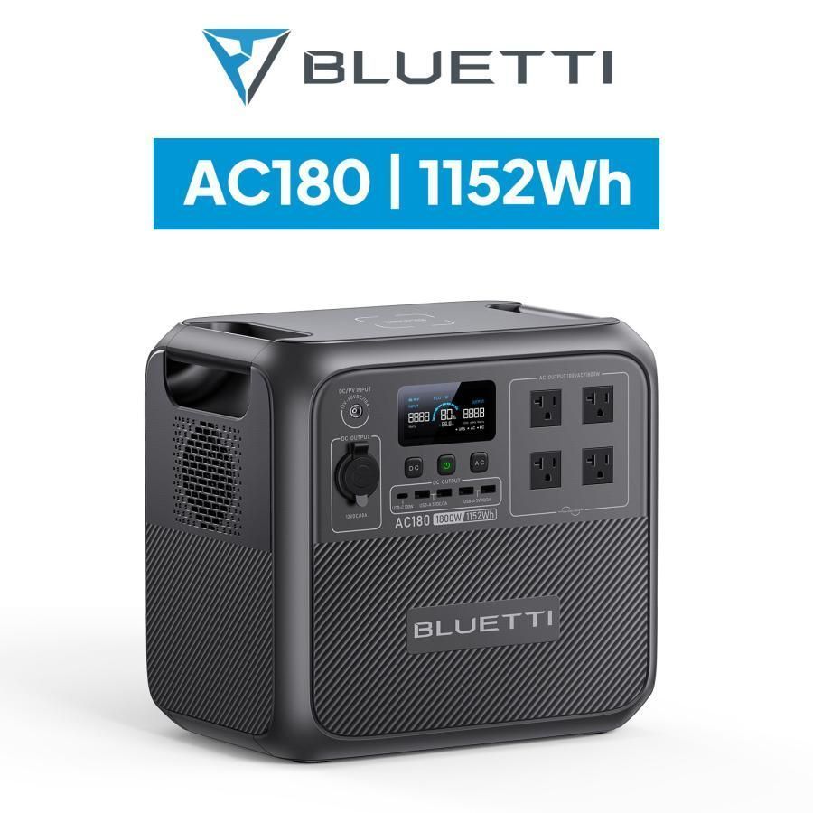 大特価 46％OFF【極美品】 BLUETTI AC180 大容量 ポータブル電源 1152Wh / 1800W 防災グッズ 非常用電源（サージ2700W）アウトドア キャンプB0501 ...