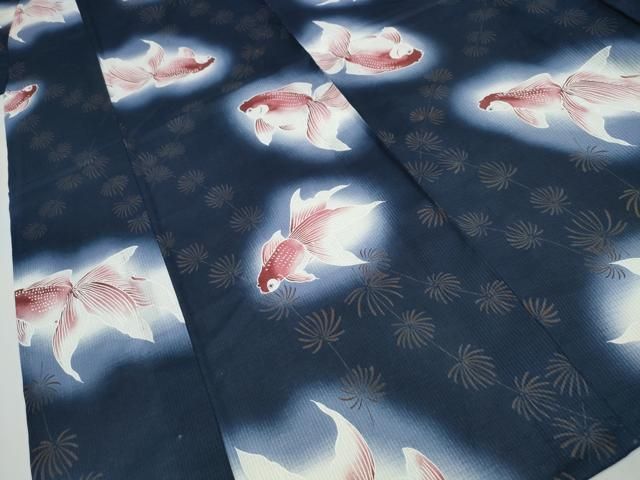平和屋着物∴夏物 浴衣 綿紅梅 金魚 暈し染め 綿 逸品 未使用