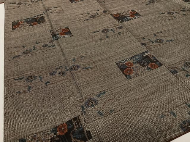 平和屋着物○本場大島紬 泥染め カタス9マルキ 横段花文 正絹 逸品 未