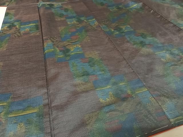 平和屋着物○本場大島紬 一元7マルキ 色紙風景文 正絹 逸品 未使用