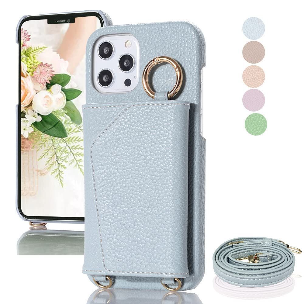 iPhone12 ケース 手帳型 iphone12pro ケース ショルダー付き 鏡付き スマホケース 首かけ 肩掛け iPhone12 カバー 背面カードポケット付き 耐衝撃 iPhone ...