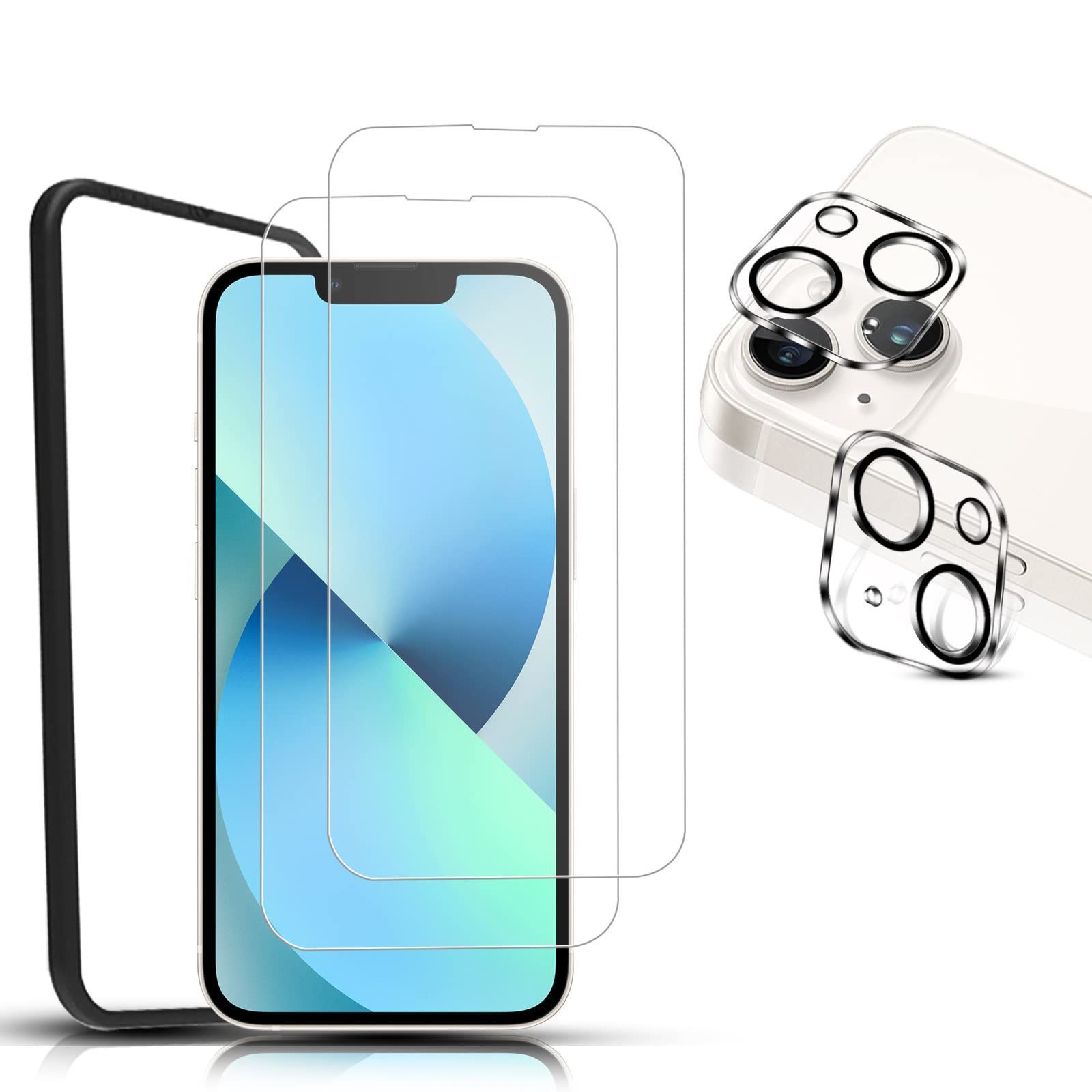 【在庫処分】旭硝子製 硬度9H iphone13保護フイルム 2.5Dラウンドエッジ 自動吸着 ガイド枠付き 高透過率 高光沢 カメラフィルム(2枚) 指紋防止 飛散防止 13 気泡ゼロ ...