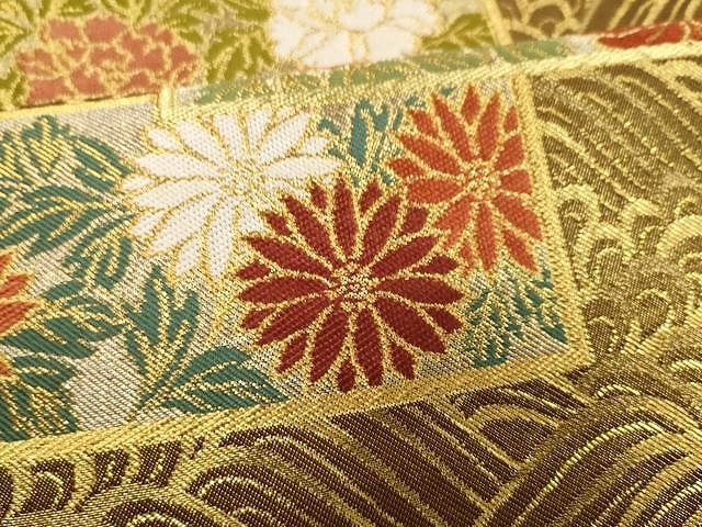 平和屋着物○西陣 川島織物 六通柄 本袋帯 唐織 立波花文 金糸 正絹