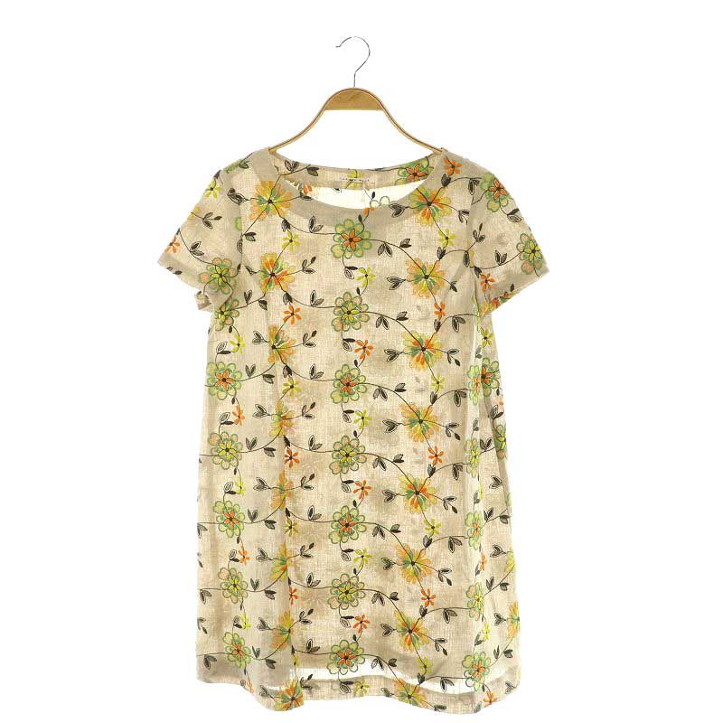 タバサプラス TABASA PLUS リネン 花刺繍 ワンピース ミニ 半袖 32 ベージュ /MY OS - メルカリ