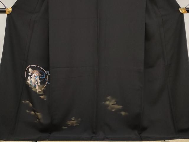 平和屋本店■極上　訪問着　手描き　雷神　黒地　金彩　逸品　CYAA3814s5 平和屋本店□極上 訪問着 手描き 雷神 黒地 金彩 逸品 CYAA3814s5