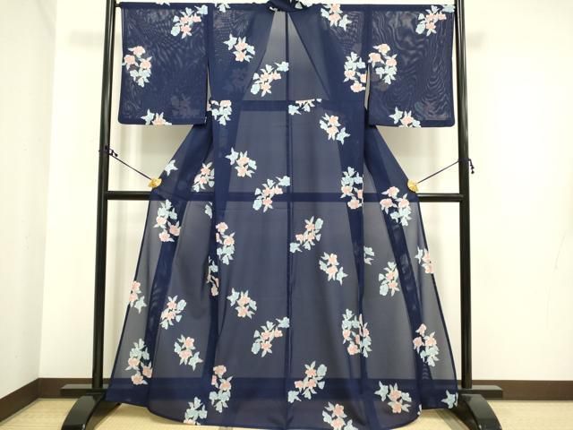 平和屋着物＊夏物 小紋 絽 芝桜文 暈し染め 正絹 逸品 AABA6517jd