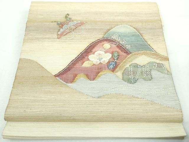 平和屋本店□極上 八寸名古屋帯 紬地 格子柄 やまと誂製