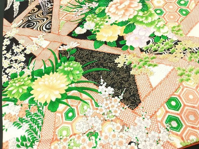 平和屋着物▽上質な小紋　単衣　飾花文　正絹　逸品　AABC2202jh 平和屋着物□上質な小紋 地紙花文 正絹 逸品 DAAV2685qp