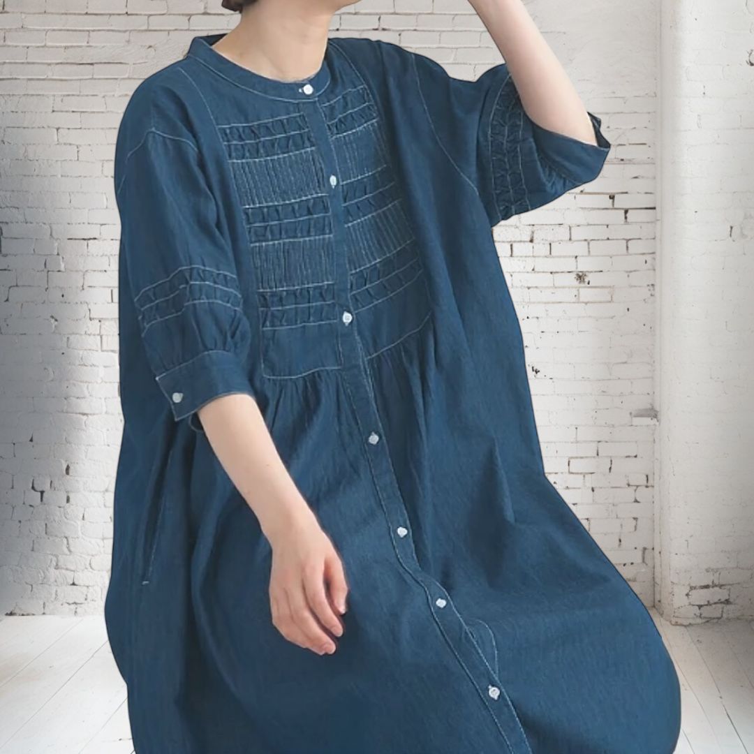 フォロー割10%オフに！【新品】Lupilien ルピリアン デニム スモッキング パフ袖 ワンピース ネイビー - メルカリ