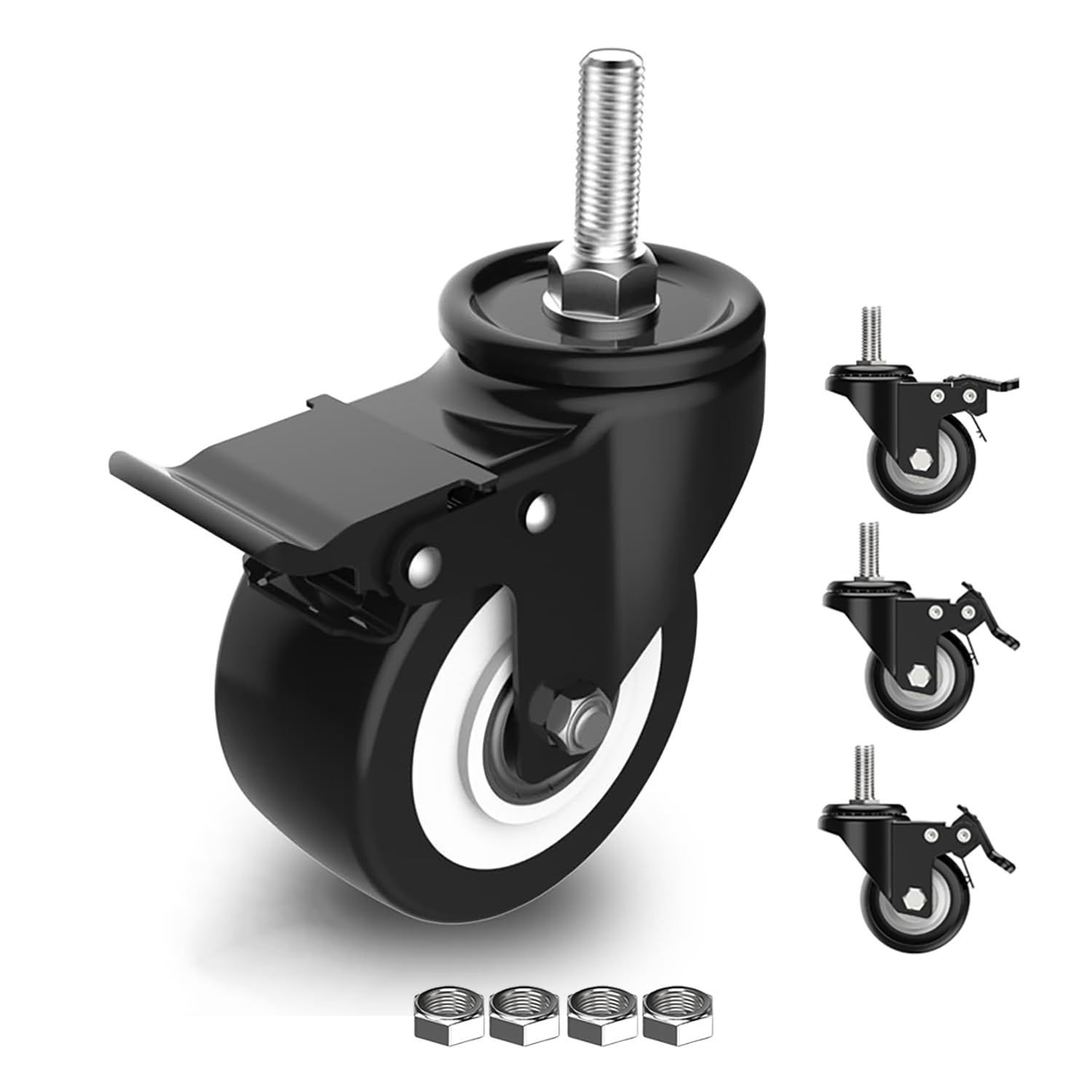 【人気商品】ネジ式 自在キャスター M8 ブレーキ付き キャスター 車輪径50mm(2インチ) 耐荷重280KG 360度回転 静音 4個 ...