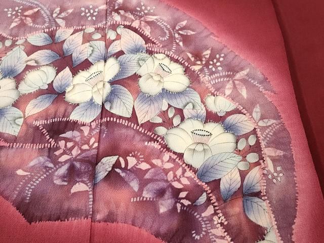 平和屋着物○訪問着 草花文 暈し染め 金彩 鬼しぼ縮緬 正絹