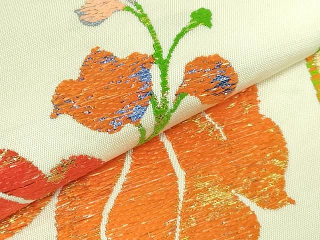 平和屋本店□最高級 龍村平蔵製 太鼓柄 本袋帯 光悦桐竹錦 蒸栗色地 金