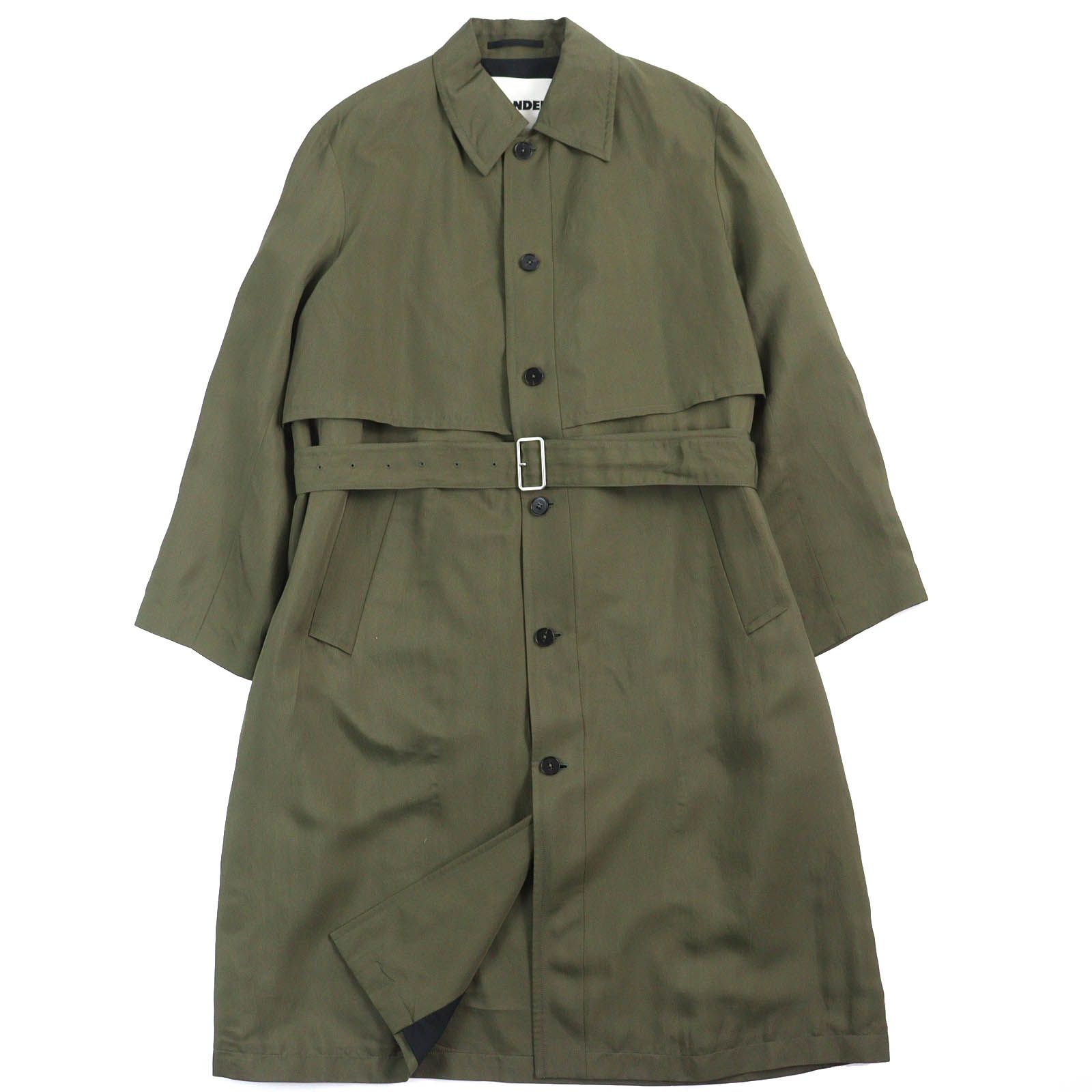 極美品 JIL SANDER ジルサンダー 22SS JSMU470119 シルク混 ベルト付き ロング ステンカラーコート カーキ 48 イタリア製 正規品 メンズ 定価316,000円 ...