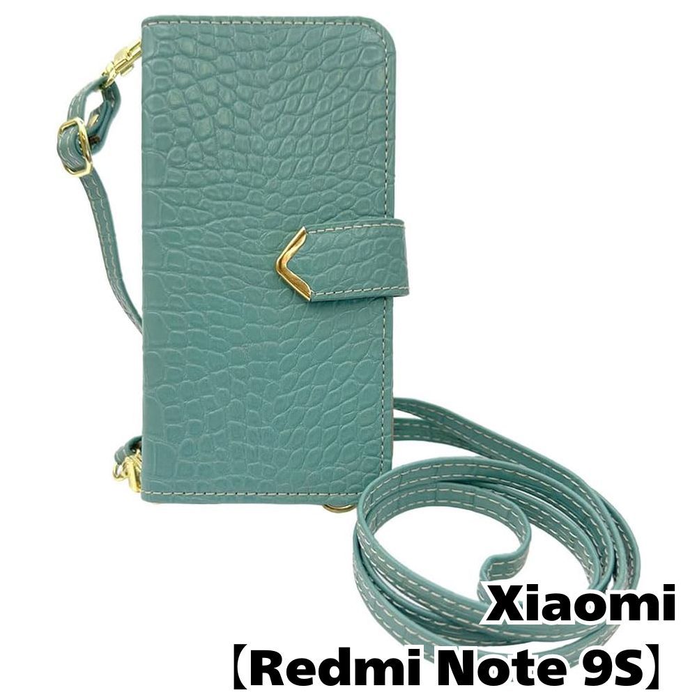 【新品未使用】Xiaomi Redmi Note 9S スマホショルダー 手帳型 ケース (グリーン) myones 斜めがけ ストラップ ...
