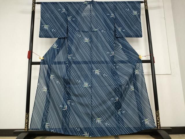 平和屋着物＊夏物　小紋　絽　笹の葉文様　洗える着物　AABB0491st 平和屋着物＊夏物 小紋 絽 笹の葉文様 洗える着物 AABB0491st