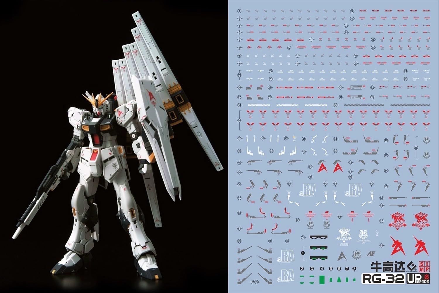 (RG ディテールアップ用水転写式デカール MS ロボット 1/144 HiRM RE RX-93 PG MG RG νガンダム用) HG 蛍光!! - メルカリ