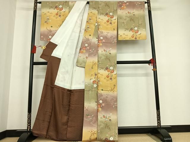 平和屋着物○上質な小紋 型染め 雪輪花鳥文 鬼しぼ縮緬 正絹