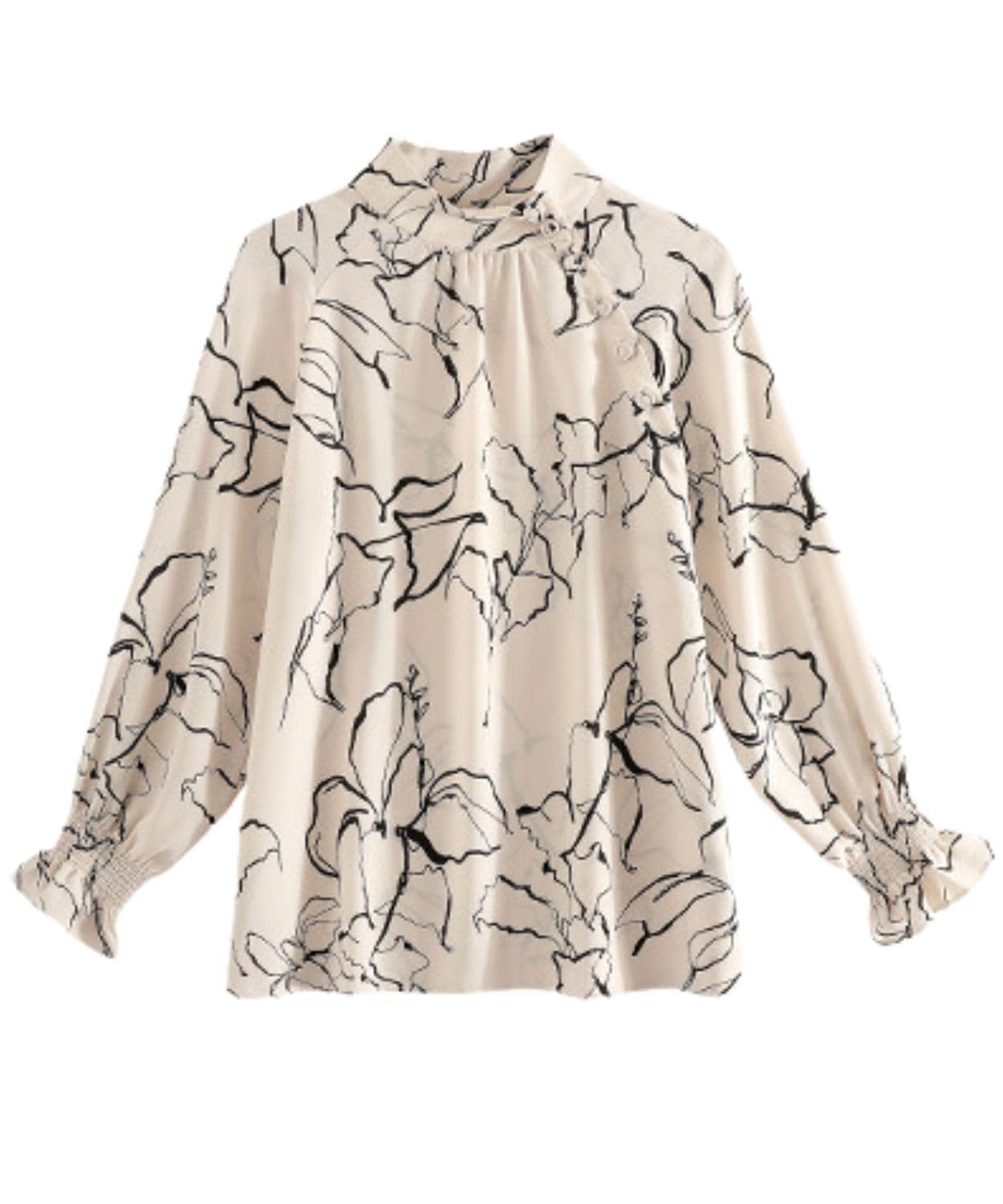 [Elixio] [エリクシオ] ブラウス トップス レディース 長袖 きれいめ 上品 華やか スタンドカラー ハイネック 花柄 オフィス ...