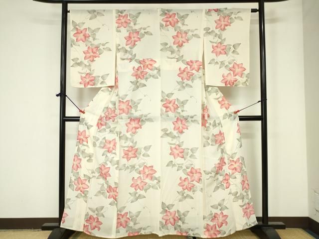 平和屋着物＊夏物 小紋 絽 流水花文 洗える着物 AAAY0450sx