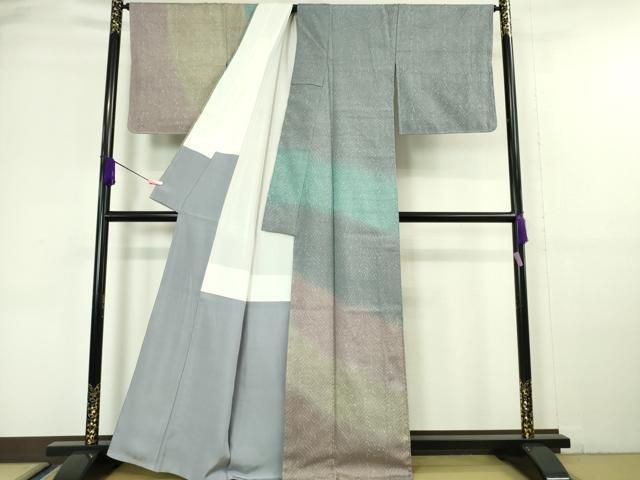 平和屋本店□極上 訪問着 紬地 杢目絞り 暈し染め 逸品 未使用