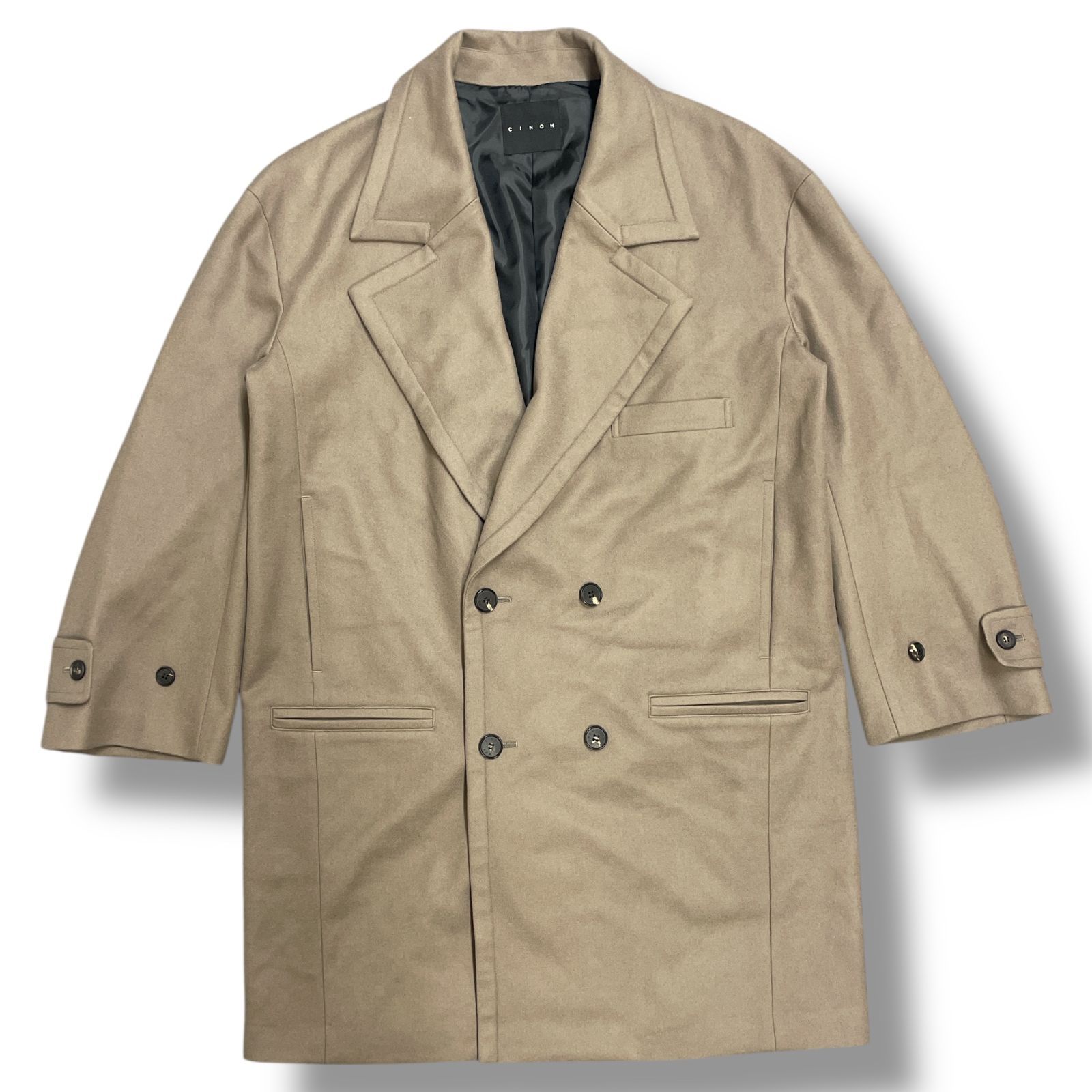 参考上代143000円 CINOH 23AW BONDING MELTON HALF COAT ボンディング メルトン ハーフコート ダブルブレスト チノ 23WC0302 グレージュ系 46 ...