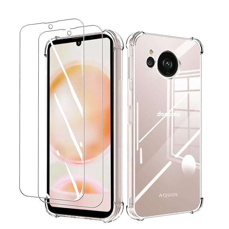 Seninhi 対応 AQUOS sense8 ケース 【2+1枚セット：ケースx1 + ガラスフィルムx2 】クリア TPU 米軍MIL規格 黄ばみ防止 散熱加工 高透過率 全面保護 9H ...