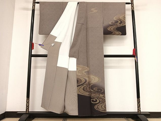 平和屋着物○印傳 訪問着 江戸小紋 流水花文 正絹 逸品 AAAT9447np