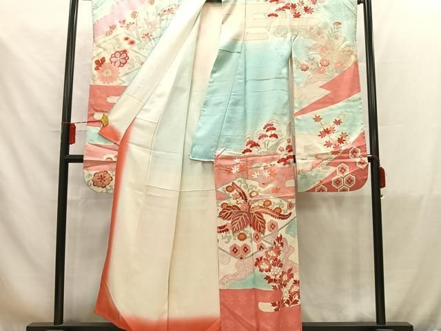 平和屋着物○上質な小紋 扇面花鳥文 金彩 正絹 逸品 CAAX4419ut