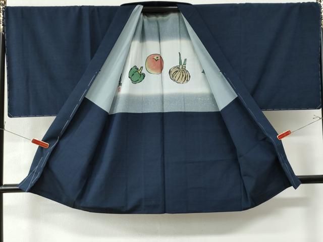 平和屋着物○男性 紬 色無地 留紺色 キングサイズ 正絹 逸品 未使用