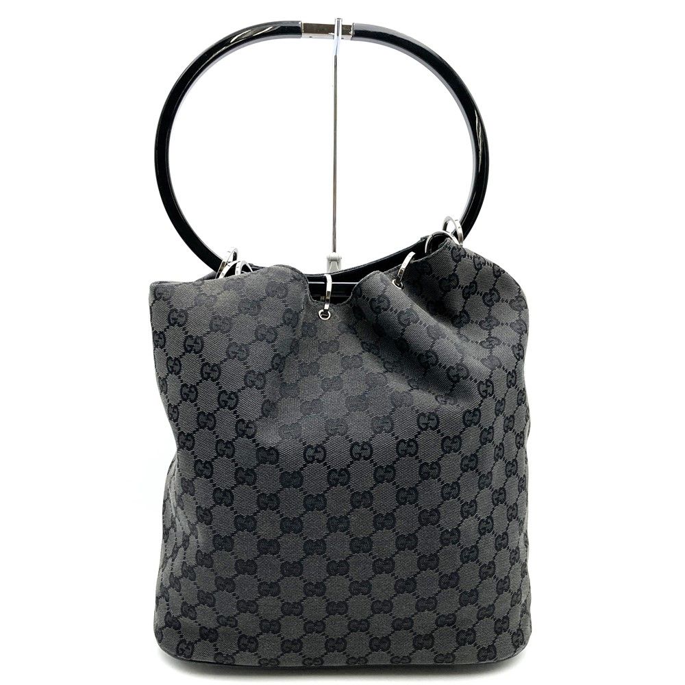 GUCCI グッチ 001 3738 ハンドバッグ GGキャンバス プラスチックハンドル ブラック 黒 レディース カジュアル フォーマル ...