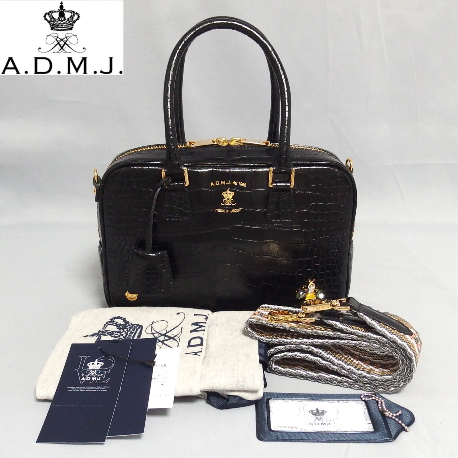 極美品★A.D.M.J. THE BEE 牛革 クロコダイル型押し 2Way ショルダー ハンドバッグ オニキス ザ・ビー レザー エーディーエムジェイ ADMJ★ - メルカリ