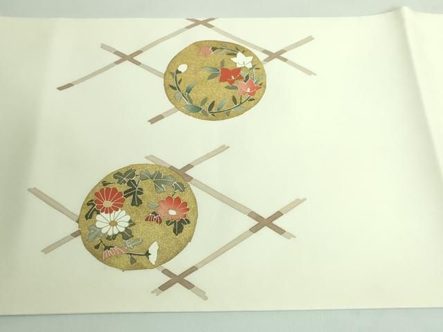 平和屋本店□極上 銀座きしや 塩瀬 九寸開き名古屋帯 籬花丸文 蒸栗色