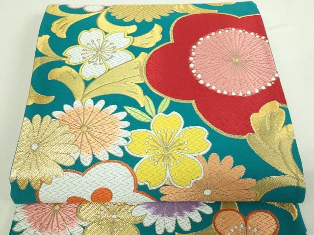 平和屋2□六通柄袋帯 向かい鳥正倉院花文 金糸