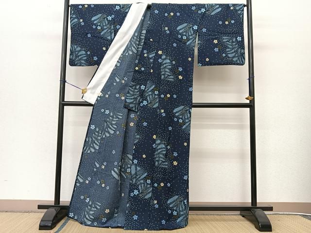 平和屋着物▽小紋 単衣 舞桜文 洗える着物 BAAT9096yc