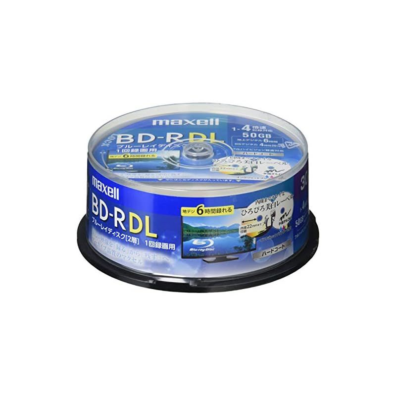 maxell 録画用BD-R DL 2層 1回録画用 地上デジタル360分 BSデジタル260分 4倍速対応 IJP対応ホワイト(ワイド印刷) 30枚 スピンドルケース BRV50WPE ...