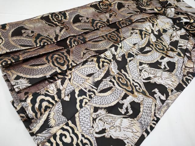 平和屋着物■極上　男性　色無地　紋付き羽織・行灯袴セット　キングサイズ　舞台衣装　花菱地紋　黒地　洗える着物　逸品　CYAA3469s5 平和屋着物□極上 男性 色無地 紋付き羽織・行灯袴セット キングサイズ