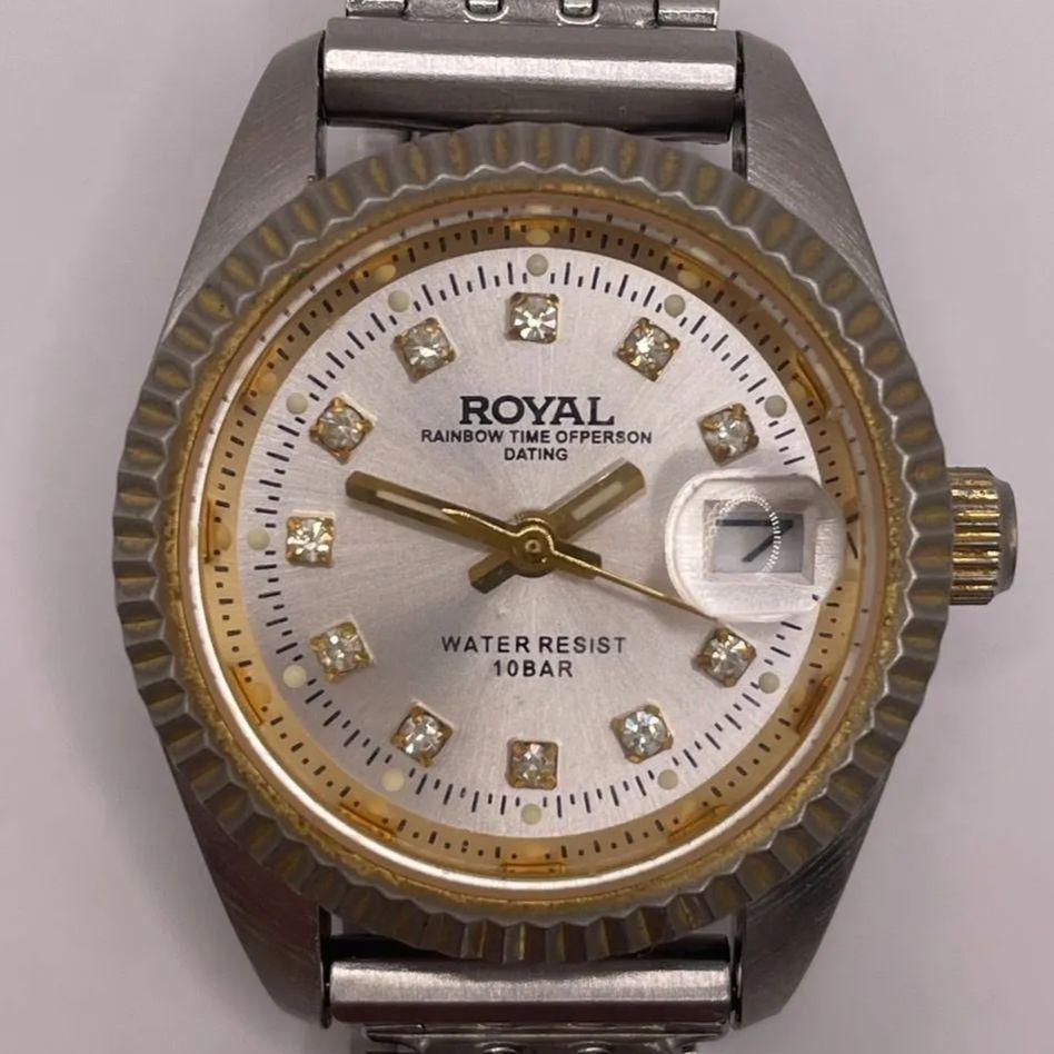 磨きメンテナンス済 】ROYAL RAINBOW TIME OFPERSON DATING 11Pダイヤ 10BAR 金 コンビ レディース 腕時計 時計 クオーツ クォーツ ビンテージ 白文 ...