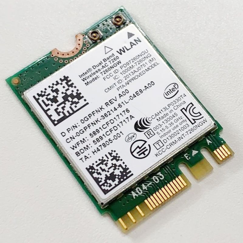 Intel Dual Band Wireless-N 7260 7260NGW M.2 2230, M.2 1216 2.4GHz/5GHz 300 Mbps 802.11agn ...