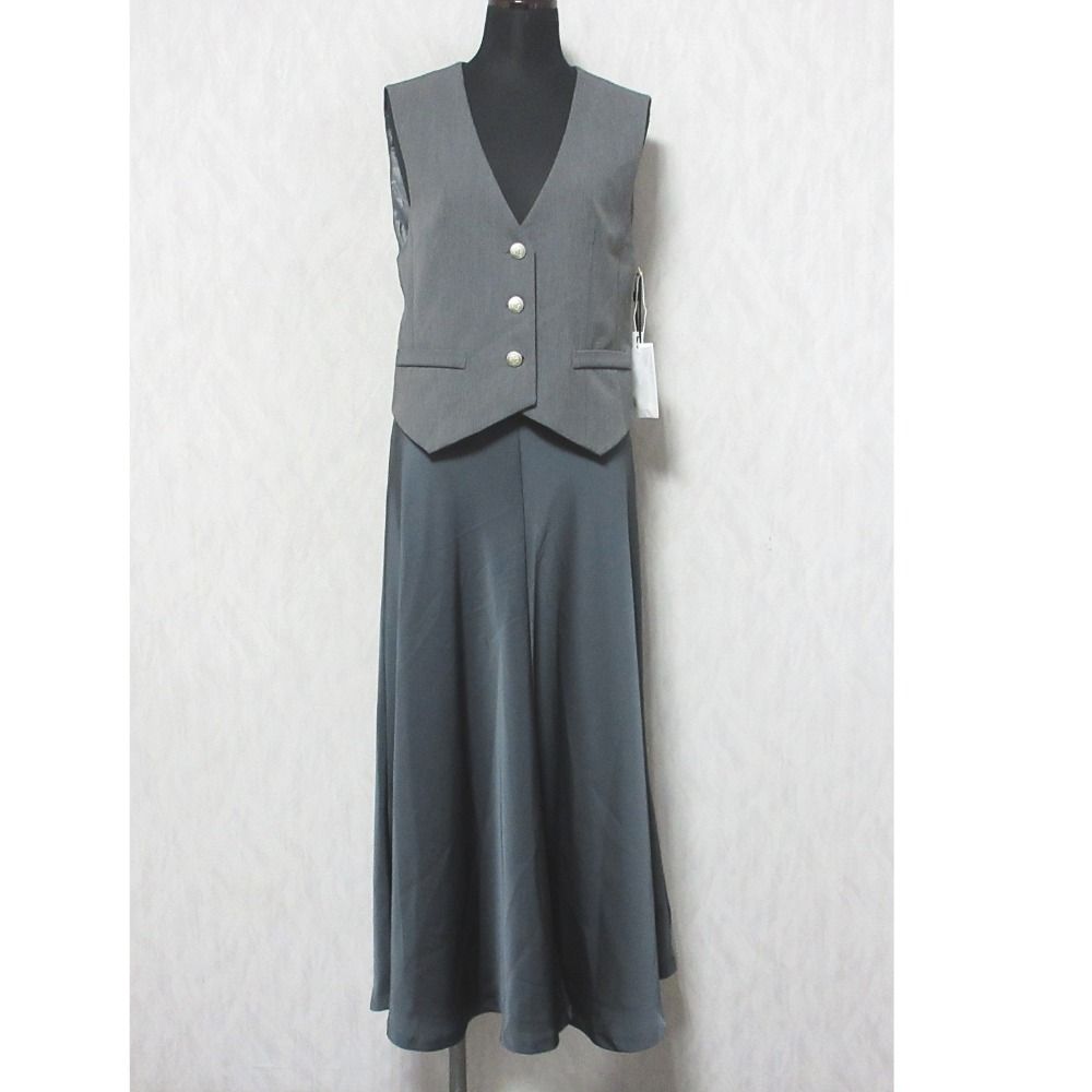 未使用 24AW Diagram ダイアグラム グレースコンチネンタル サテンコンビジレワンピース ノースリーブ ロングドレス 0324331203 36 グレー レディース 古着 中古 ...