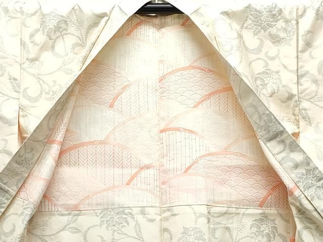 平和屋着物●本場大島紬　白大島　アンサンブル　更紗花唐草文　正絹　逸品　CAAR8175vf 平和屋着物○本場大島紬 白大島 アンサンブル 更紗花唐草文 正絹 逸品