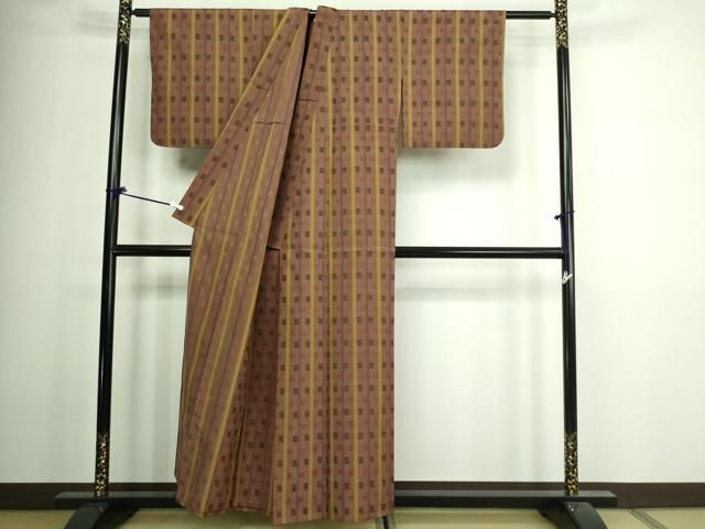 平和屋着物▽白鷹お召 単衣 110亀甲 遠州椿 正絹 逸品 AAAV2733fy