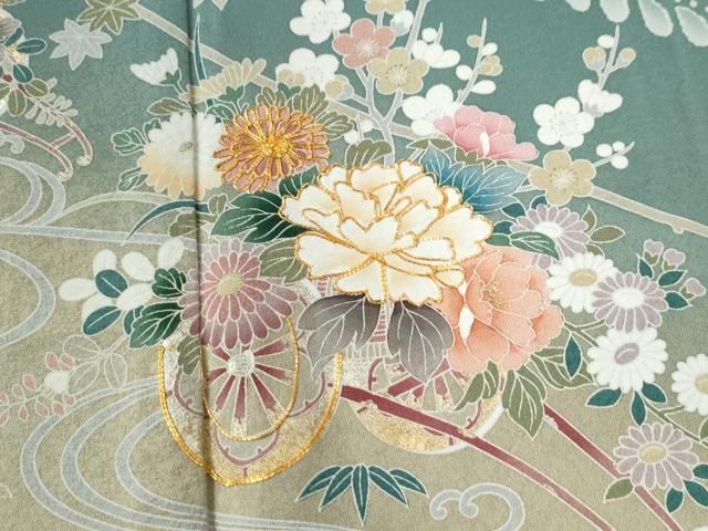 平和屋着物□訪問着 流水花筏文 暈し染め 金銀彩 正絹