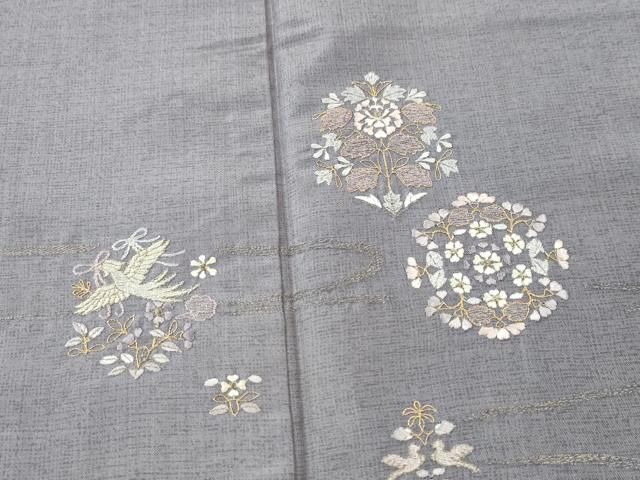 平和屋着物○訪問着 本場染大島紬 総刺繍 鳳凰草花文 金糸 正絹 逸品