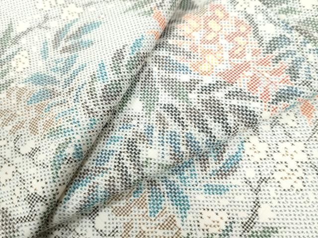 平和屋着物○本場大島紬 白大島 7マルキ 枝花文 正絹 逸品 未使用