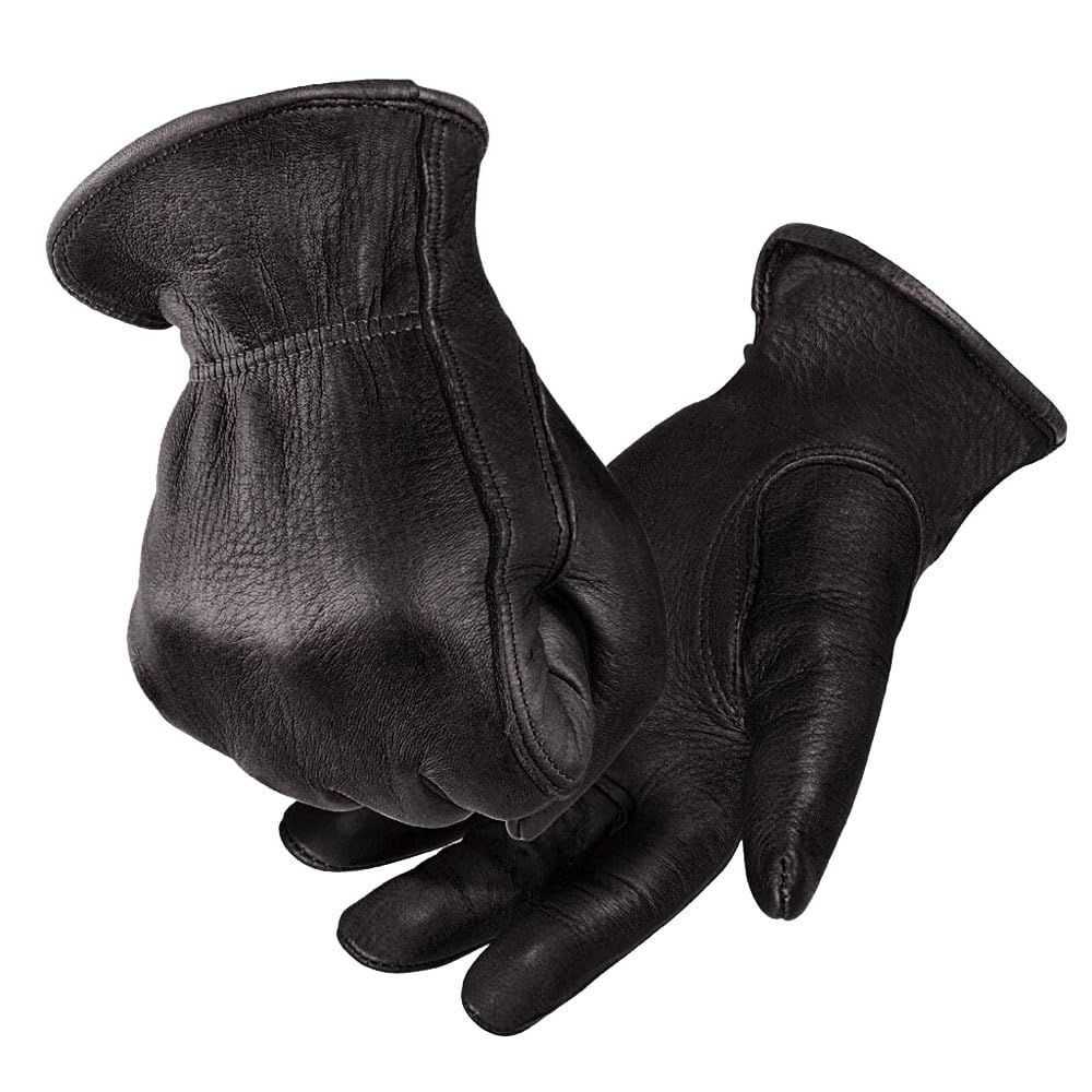 [OZERO] バイクグローブ 鹿革（本革） 防水 革手袋 アウトドア オートバイ手袋 通気 柔軟 春秋 オールシーズン メンズ ブラック／イエロー S M Lサイズ（ブラック，Lサイズ ...