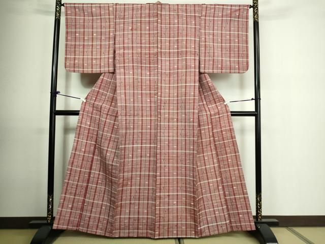 平和屋着物▽上質な紬 単衣 草葉文 正絹 逸品 DAAT9727az