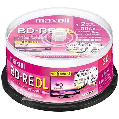 マクセル(maxell) 録画用BD-RE DL 2層 くり返し録画用 地上デジタル360分 BSデジタル260分 2倍速対応 IJP対応ホワイト 30枚 スピンドルケース BEV50WPE ...