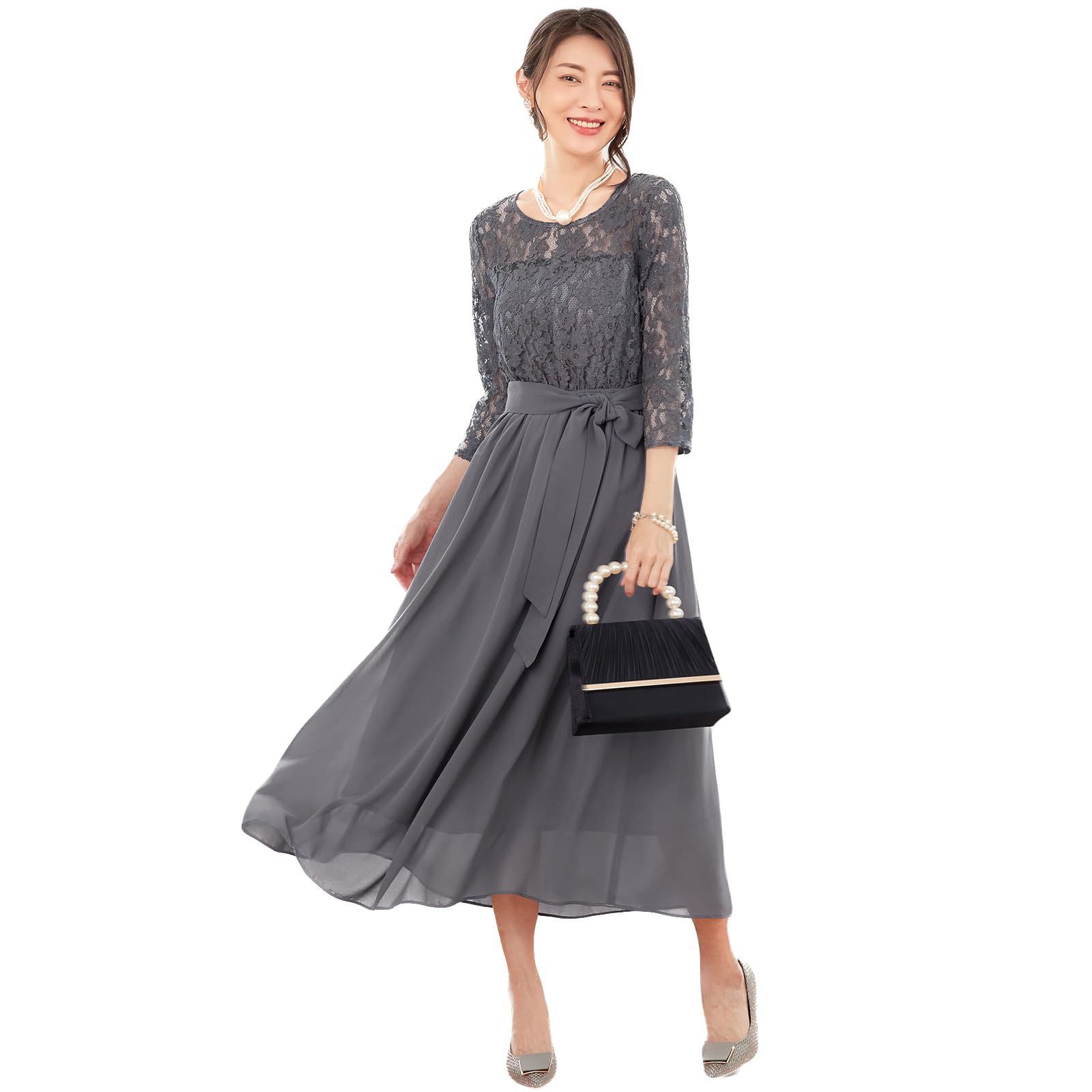 レース 七分袖 ラウンドネック パーティードレス ロング ディープアイズ フレアワンピース 大人可愛い [DEEPEYES] 女性用ファッション - メルカリ