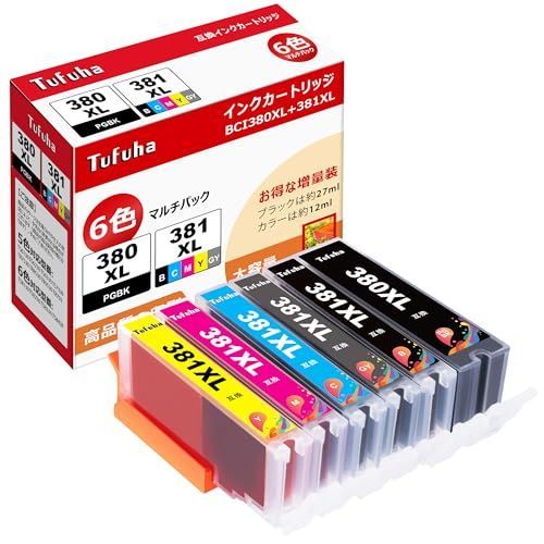 BCI-381XL BCI-380XL キヤノン 用 互換インクカートリッジ BCI-381(BK/C/M/Y/GY)+380PGBK 6色マルチパック Canon 用 大容量 BCI-381 ...