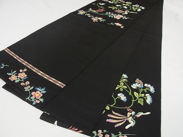 平和屋本店□最高級 龍村平蔵製 六通柄 本袋帯 楯彦花鳥錦 黒地 金銀糸